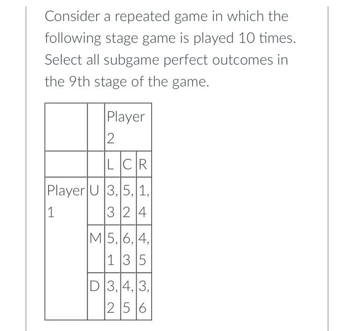 Solved Consider a repeated game in which the following stage | Chegg.com