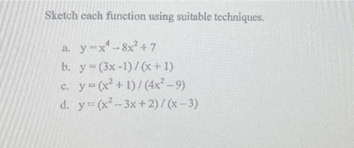 Solved Sketch each function using suitable techniques. a. | Chegg.com