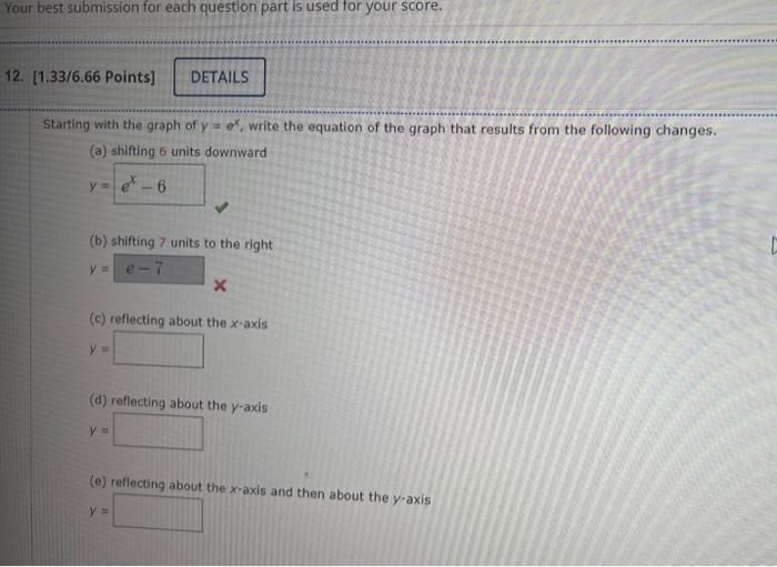 Solved Starting with the graph of y=ex, write the equation | Chegg.com