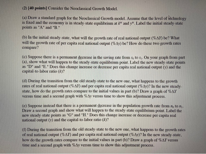 Solved (2) [40 points] Consider the Neoclassical Growth | Chegg.com