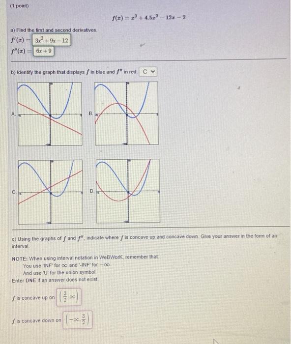 Solved f(x)=x3+4.5x2−12x−2 a) Find the first and second | Chegg.com