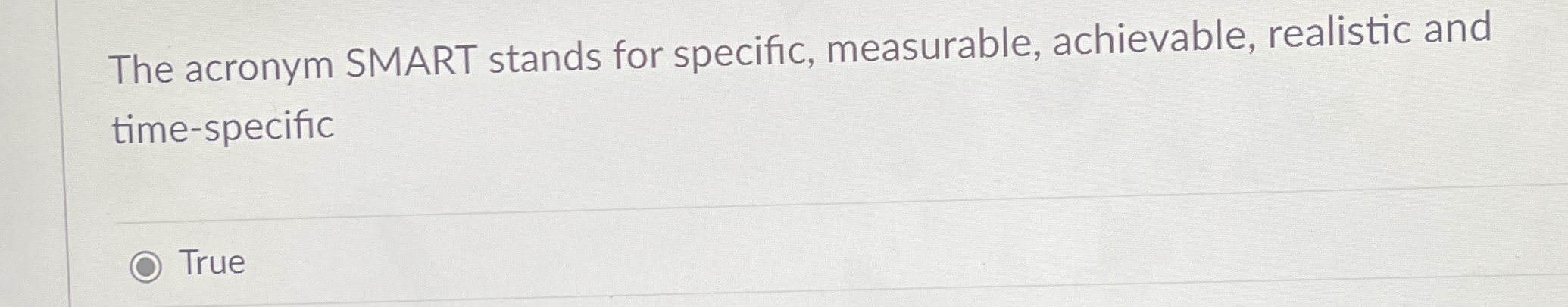 Solved The acronym SMART stands for specific, measurable, | Chegg.com
