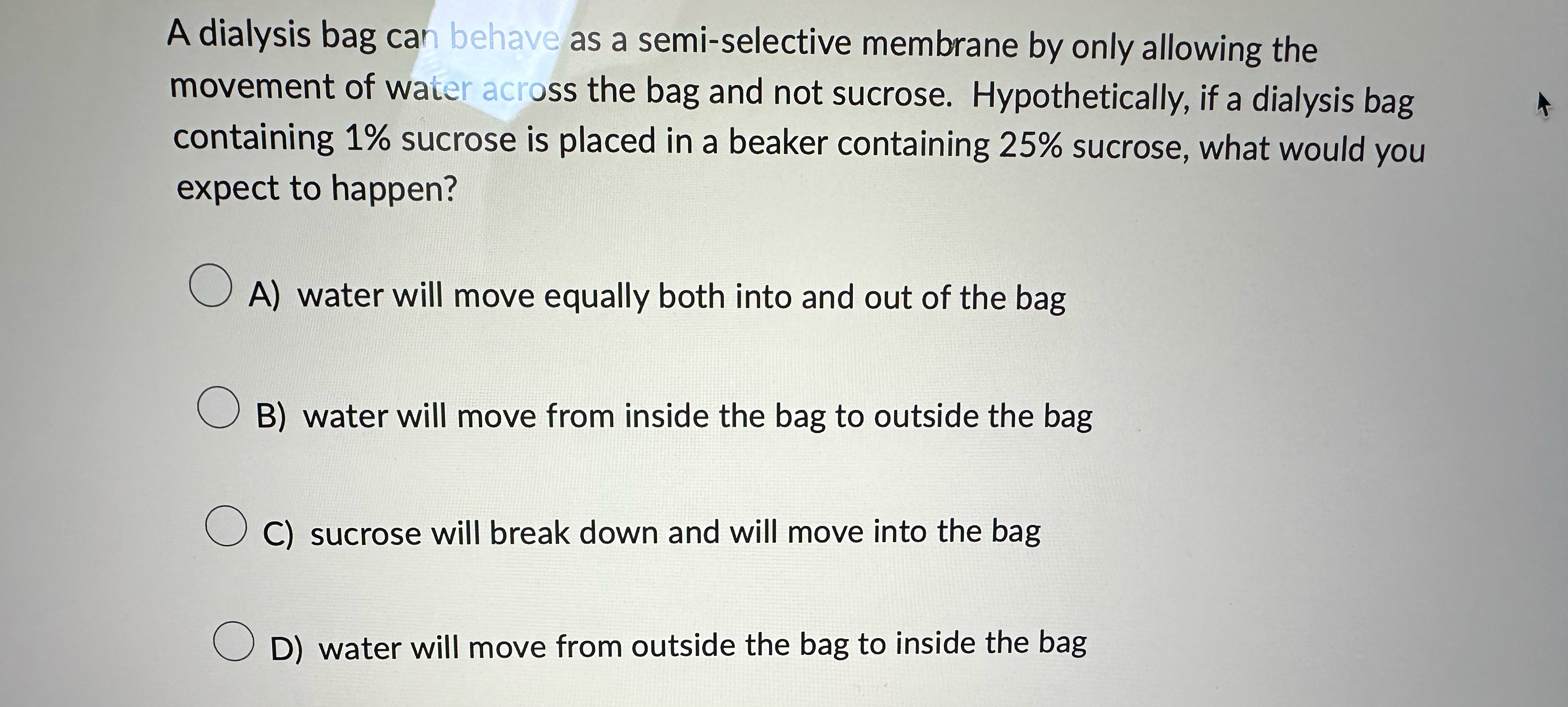Solved A dialysis bag can behave as a semi-selective | Chegg.com
