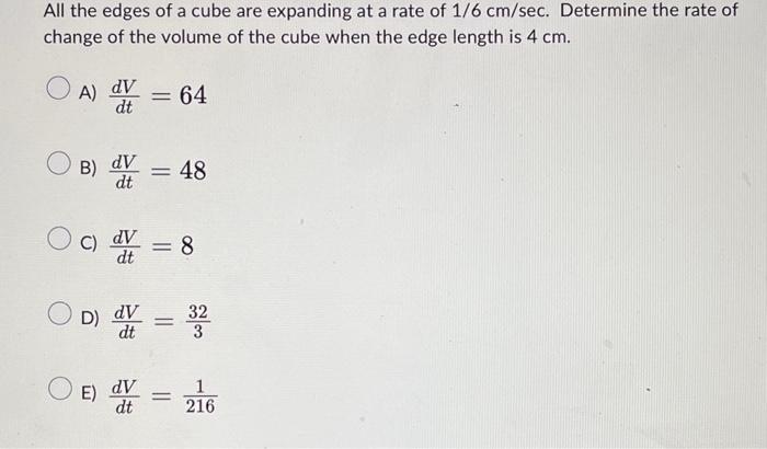 Solved All the edges of a cube are expanding at a rate of | Chegg.com
