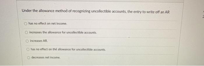 Solved Under the allowance method of recognizing | Chegg.com