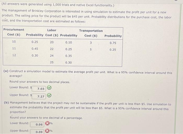 Solved (All answers were generated using 1,000 trials and | Chegg.com