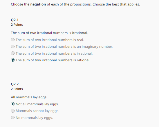 Solved Choose the negation of each of the propositions. | Chegg.com
