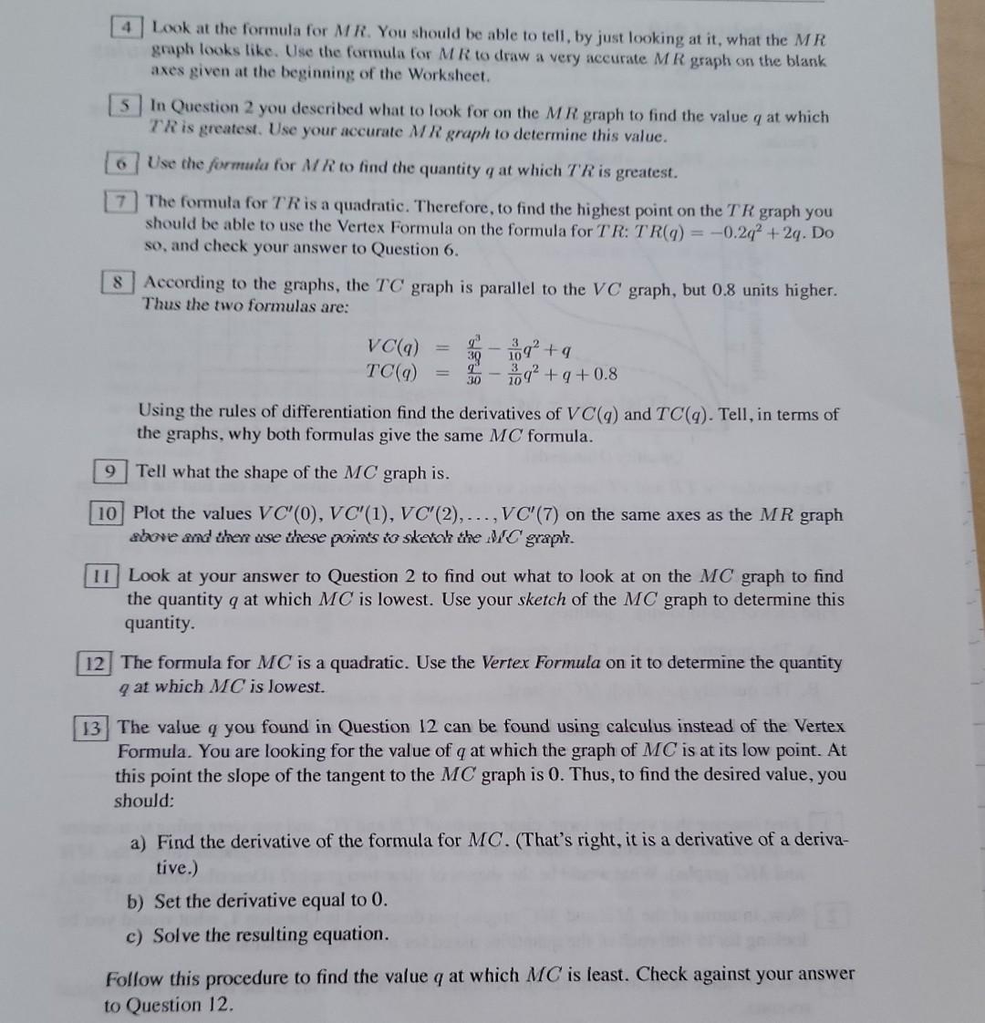WORKSHEET :10 Using the Marginal Revenue and Marginal | Chegg.com