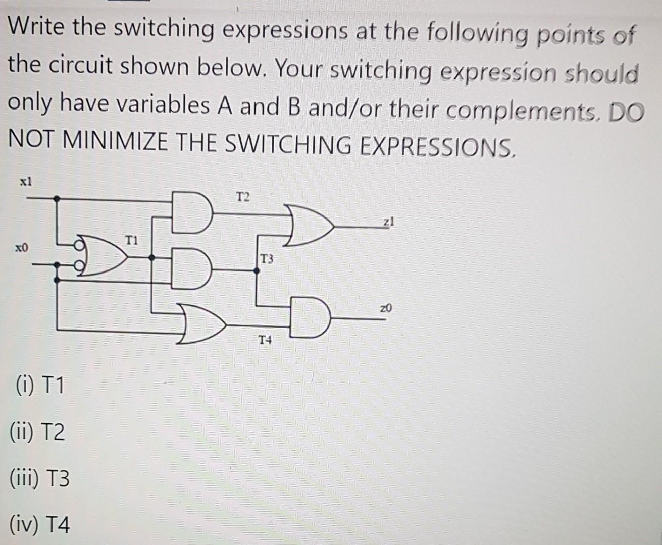 Solved Write the switching expressions at the following | Chegg.com