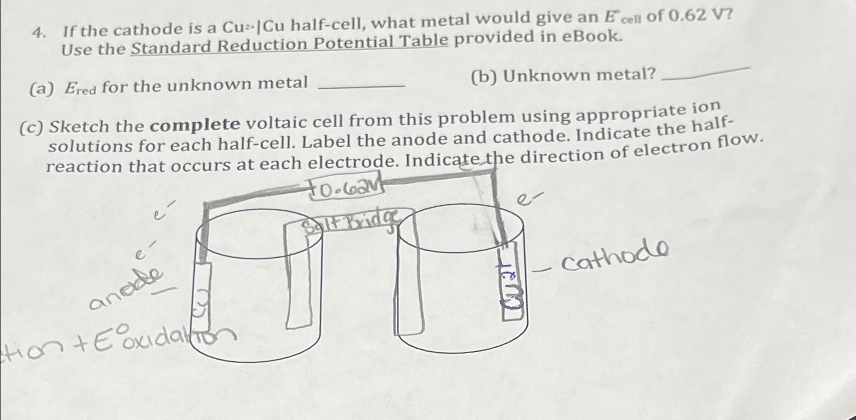 Solved If the cathode is a Cu2*|Cu| ﻿half-cell, what metal | Chegg.com
