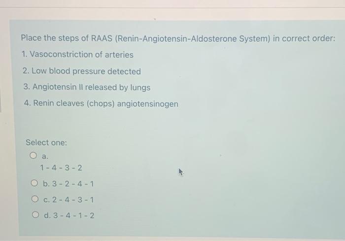 Solved Place the steps of RAAS | Chegg.com