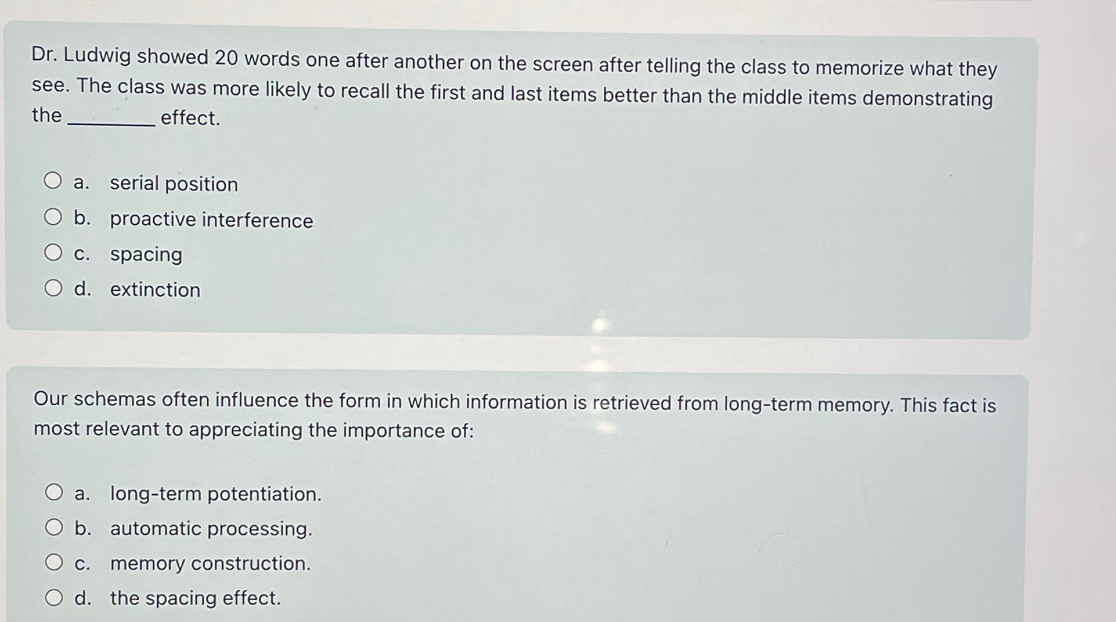 Solved Dr. ﻿Ludwig showed 20 ﻿words one after another on the | Chegg.com