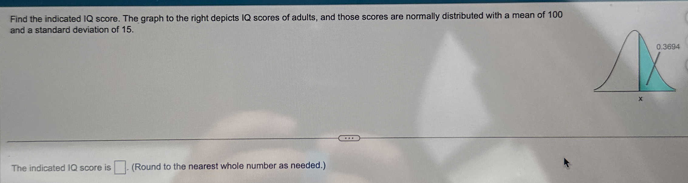 Solved Find the indicated IQ score. The graph to the right | Chegg.com