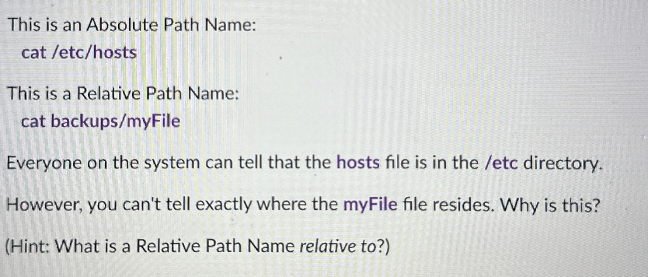 Solved This is an Absolute Path Name:cat /etc/hostsThis is a | Chegg.com