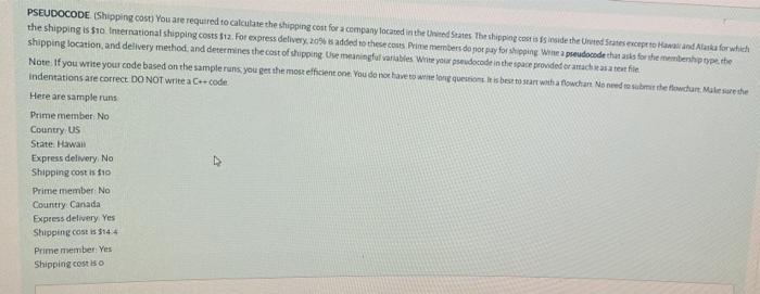 Solved PSEUDOCODE (Shipping costs You are required to | Chegg.com