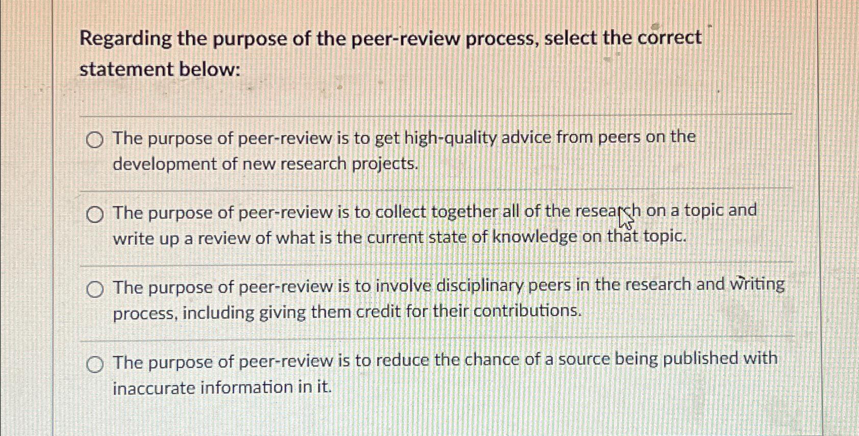 Solved Regarding the purpose of the peer-review process, | Chegg.com