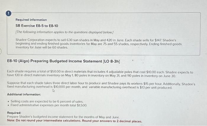 Solved ! Required information SB Exercise E8-5 to E8-10 [The | Chegg.com