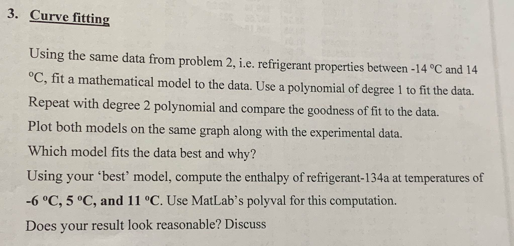 Solved Curve fittingUsing the same data from problem 2, | Chegg.com