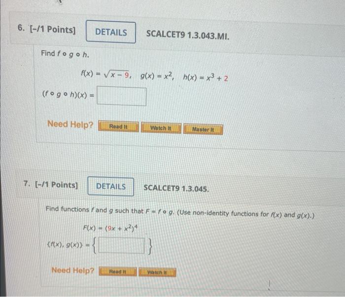 Solved /1 Points] SCALCET9 1.3.043.MI. Find f∘g∘h. | Chegg.com