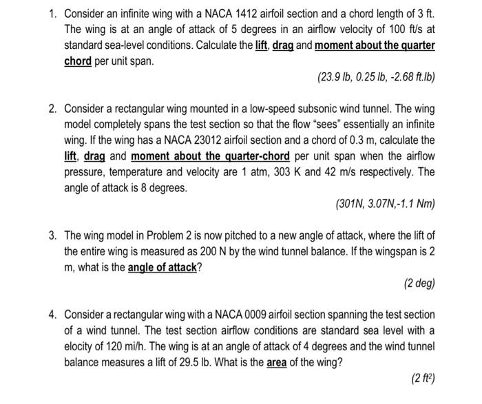 Solved 1. Consider an infinite wing with a NACA 1412 airfoil | Chegg.com