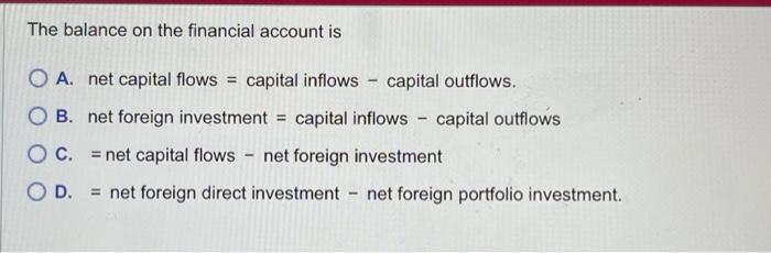 Solved The balance on the financial account is A. net | Chegg.com