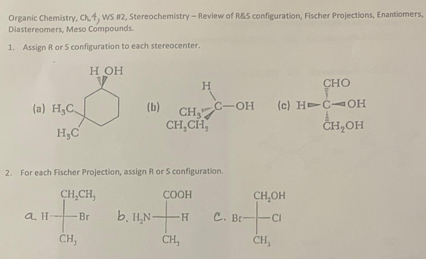 Solved 1. ﻿Assign R ﻿or S ﻿configuration to each | Chegg.com