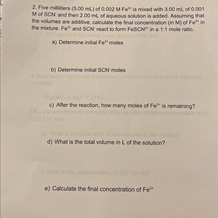 Solved 2. Five milliliters (5.00 mL) of 0.002MFe3+ is mixed | Chegg.com