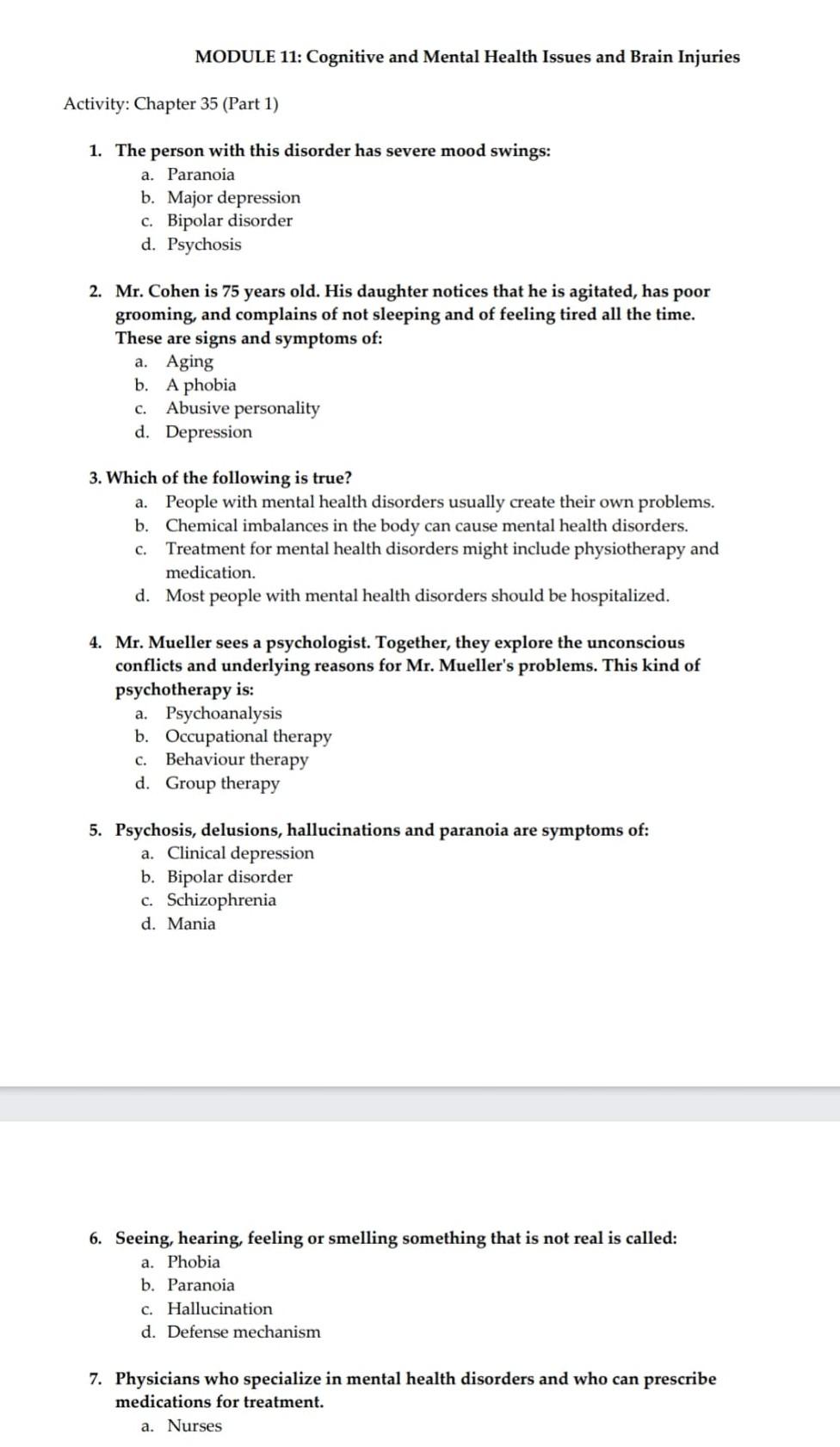 Solved MODULE 11: Cognitive and Mental Health Issues and | Chegg.com