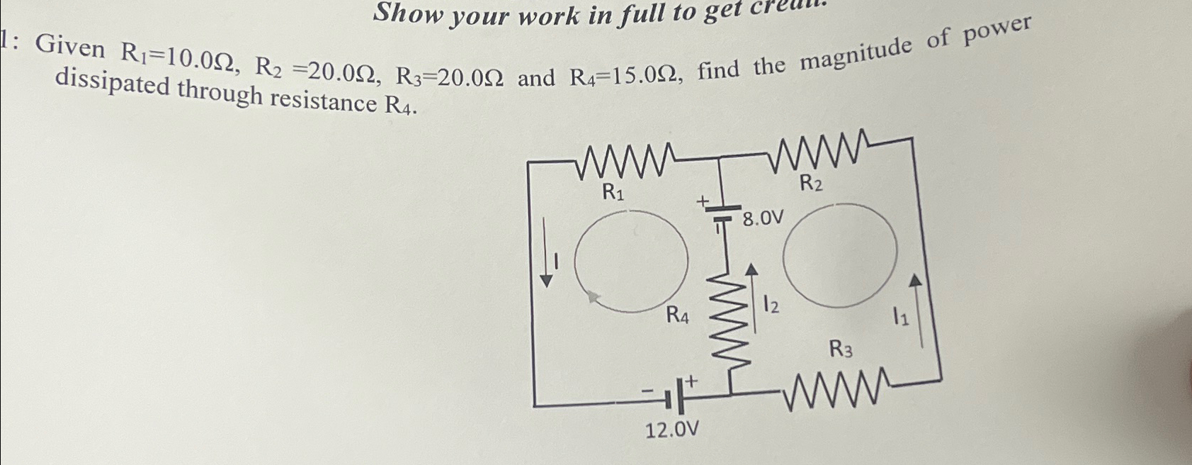 Solved Given R1=10.0Ω,R2=20.0Ω,R3=20.0Ω ﻿and R4=15.0Ω, ﻿find | Chegg.com