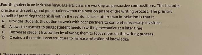 Solved Fourth-graders in an inclusion language arts class | Chegg.com