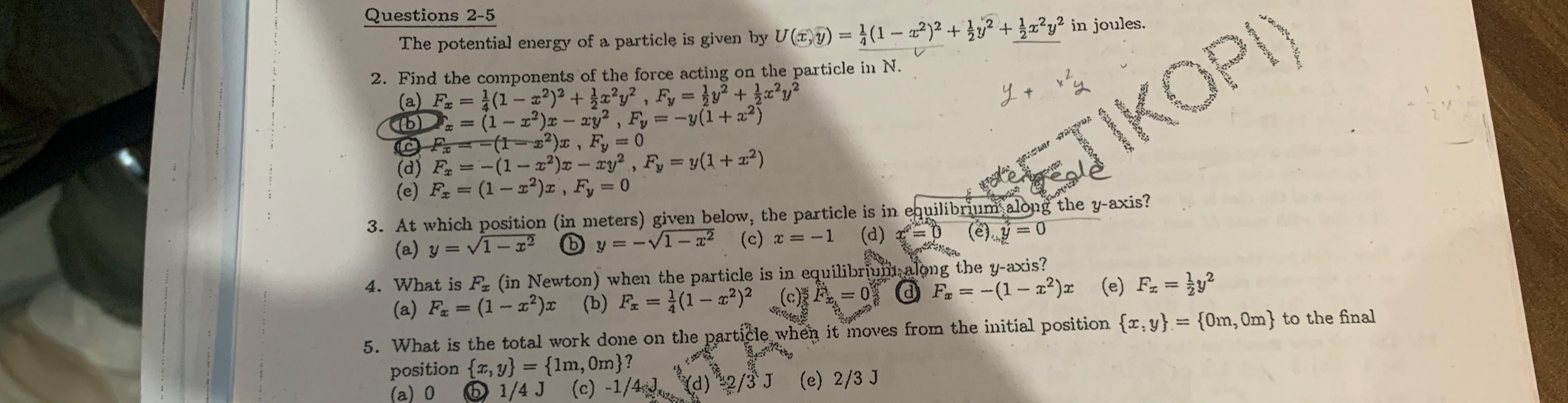 Solved Questions 2-5The potential energy of a particle is | Chegg.com