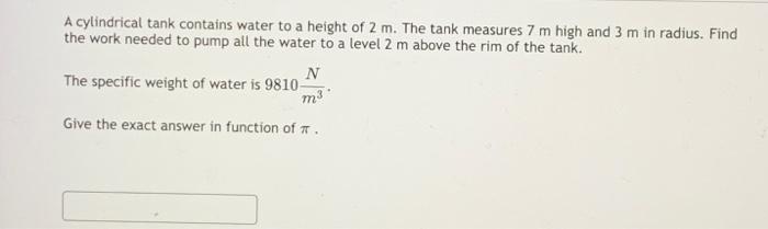Solved A cylindrical tank contains water to a height of 2 m. | Chegg.com