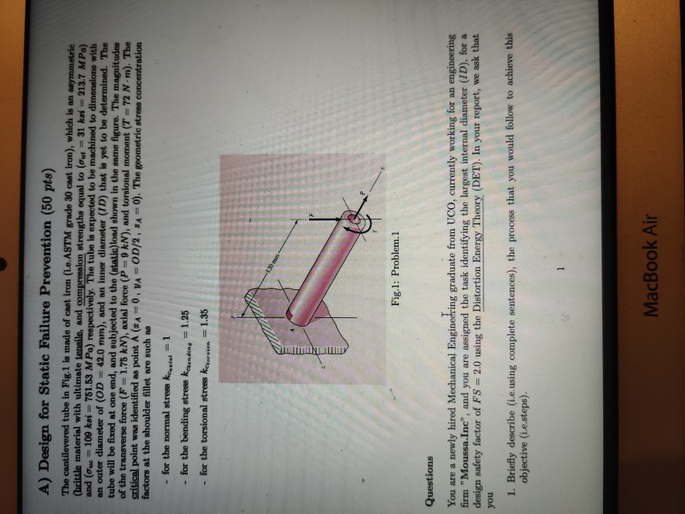 Solved A) Design for Static Failure Prevention (50 pts) The | Chegg.com