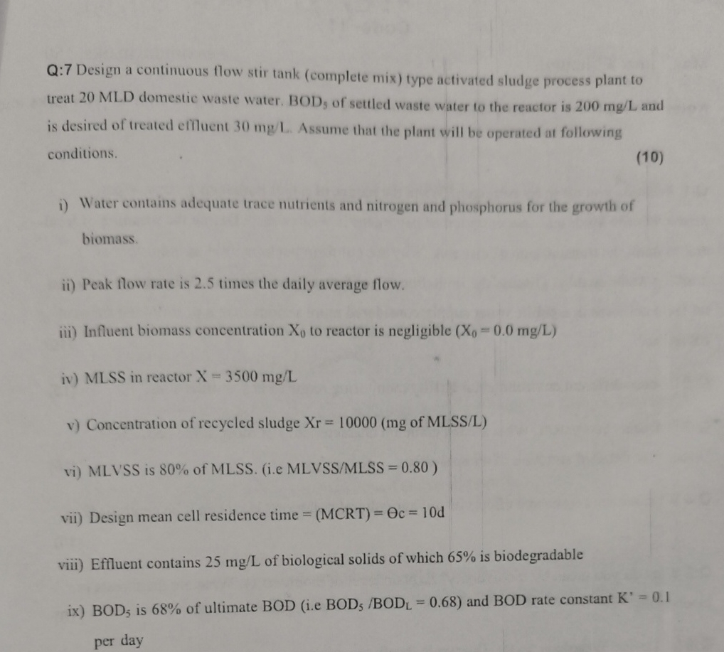 Solved Q:7 ﻿Design a continuous flow stir tank (complete | Chegg.com