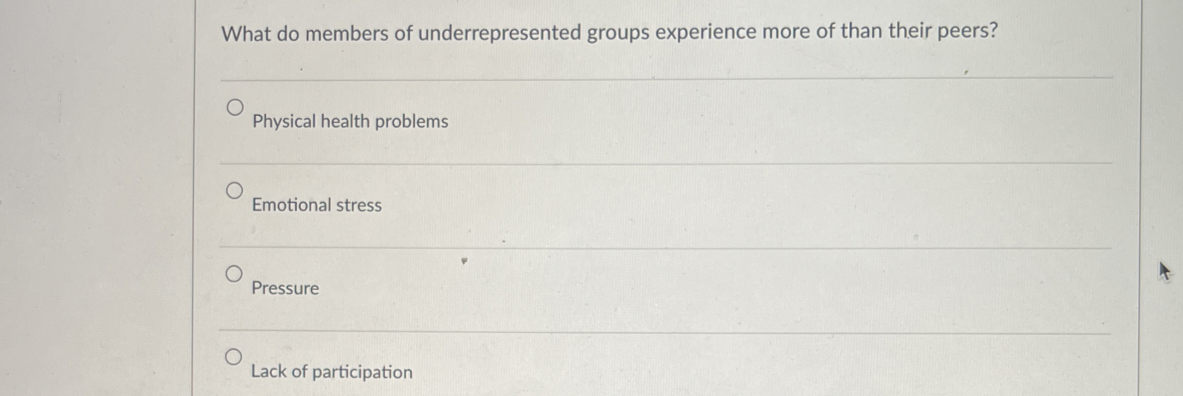 Solved What do members of underrepresented groups experience | Chegg.com