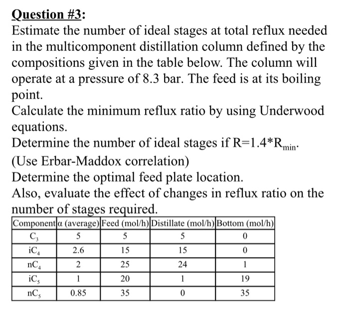 Question #3: Estimate the number of ideal stages at | Chegg.com