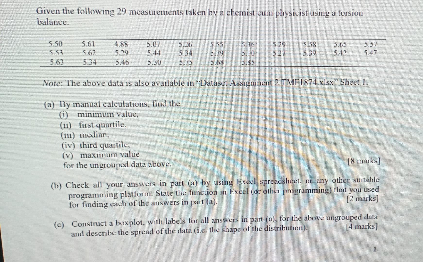 Solved Given the following 29 measurements taken by a | Chegg.com