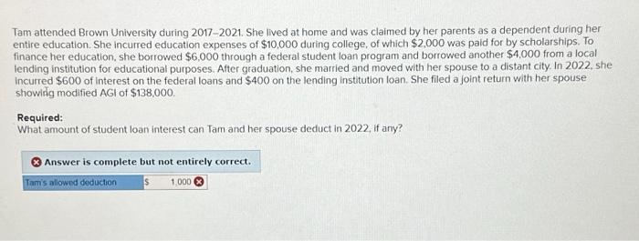 Solved Tam attended Brown University during 2017-2021. She | Chegg.com