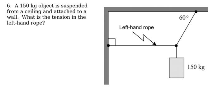 Solved 6. A 150 kg object is suspended from a ceiling and | Chegg.com