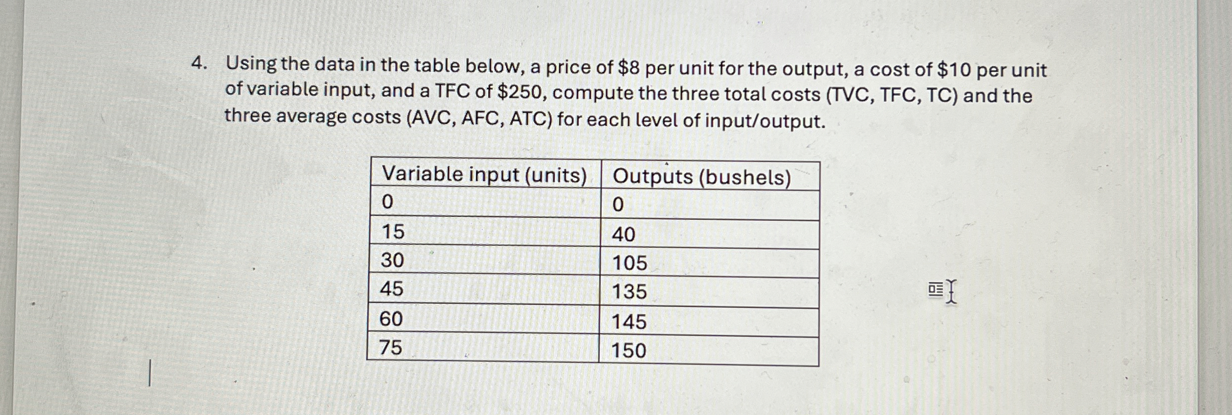 Solved Using the data in the table below, a price of $8 ﻿per | Chegg.com