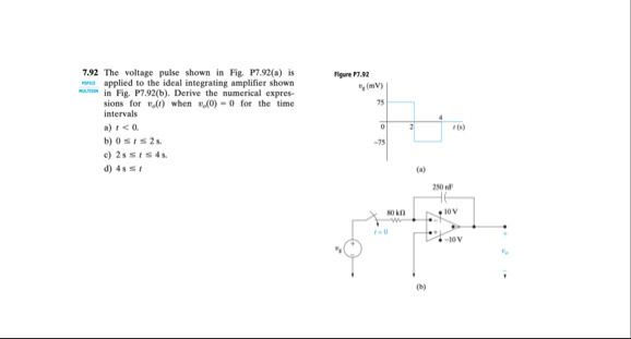 Solved 7.92 ﻿The voltage pulse shown in Fig. P7.92(a) ﻿is | Chegg.com