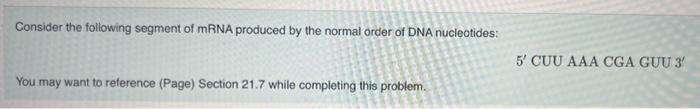 Solved Consider the following segment of mRNA produced by | Chegg.com