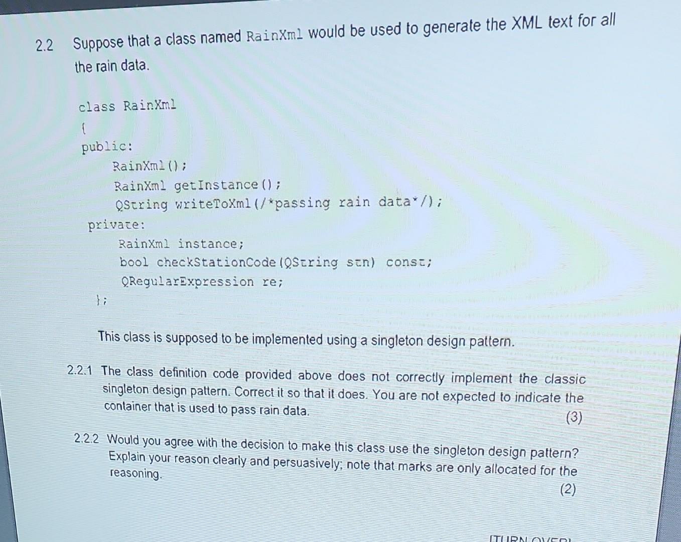 Solved 2 Suppose that a class named RainXml would be used to | Chegg.com