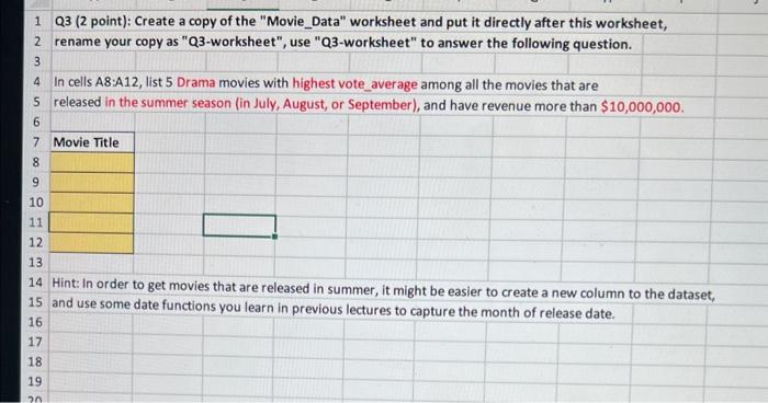 Q3 (2 point): Create a copy of the "Movie_Data" | Chegg.com