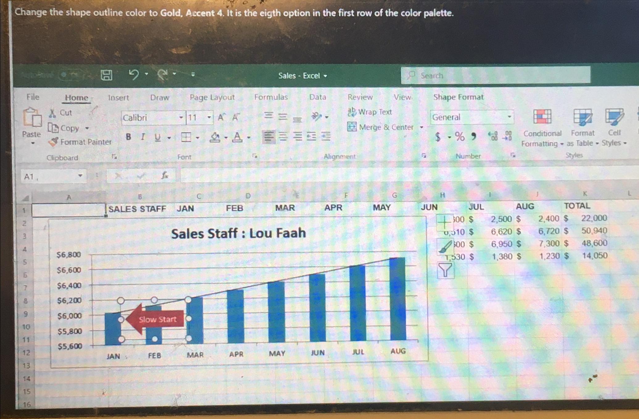 Solved Change the shape outline color to Gold, Accent 4 . | Chegg.com