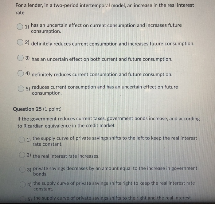 Solved For a lender, in a two-period intertemporal model, an | Chegg.com