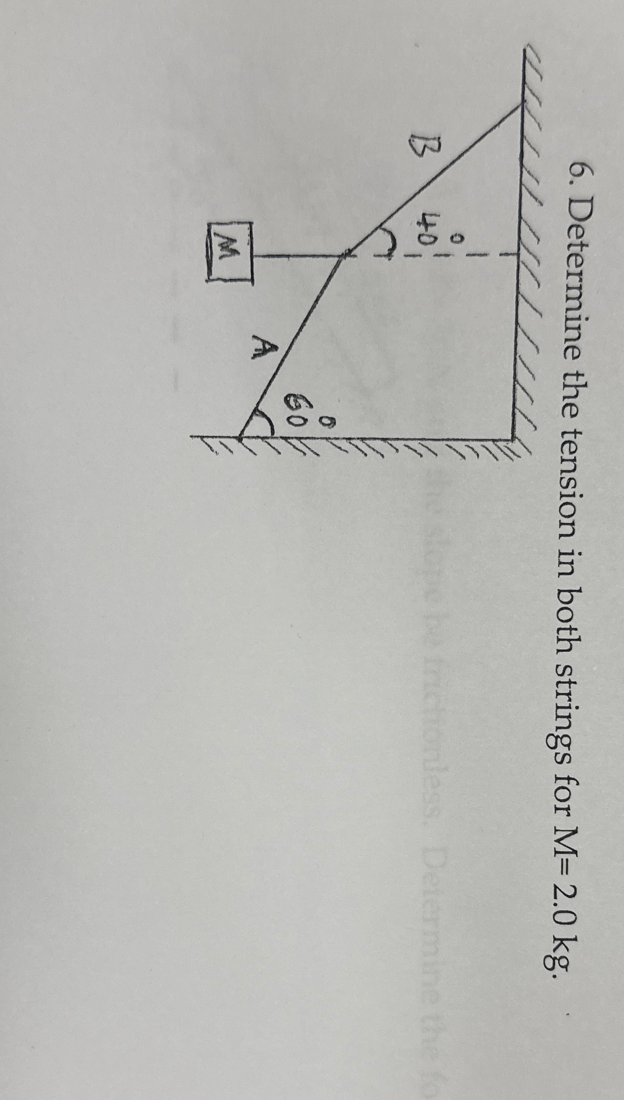 Solved Determine the tension in both strings for M=2.0kg. | Chegg.com