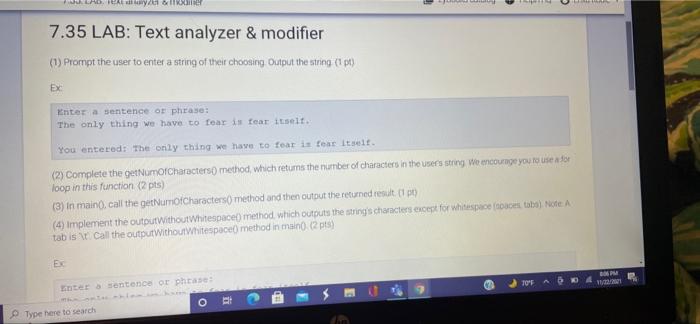 Solved LADHA YOX 7.35 LAB: Text analyzer & modifier (1) | Chegg.com