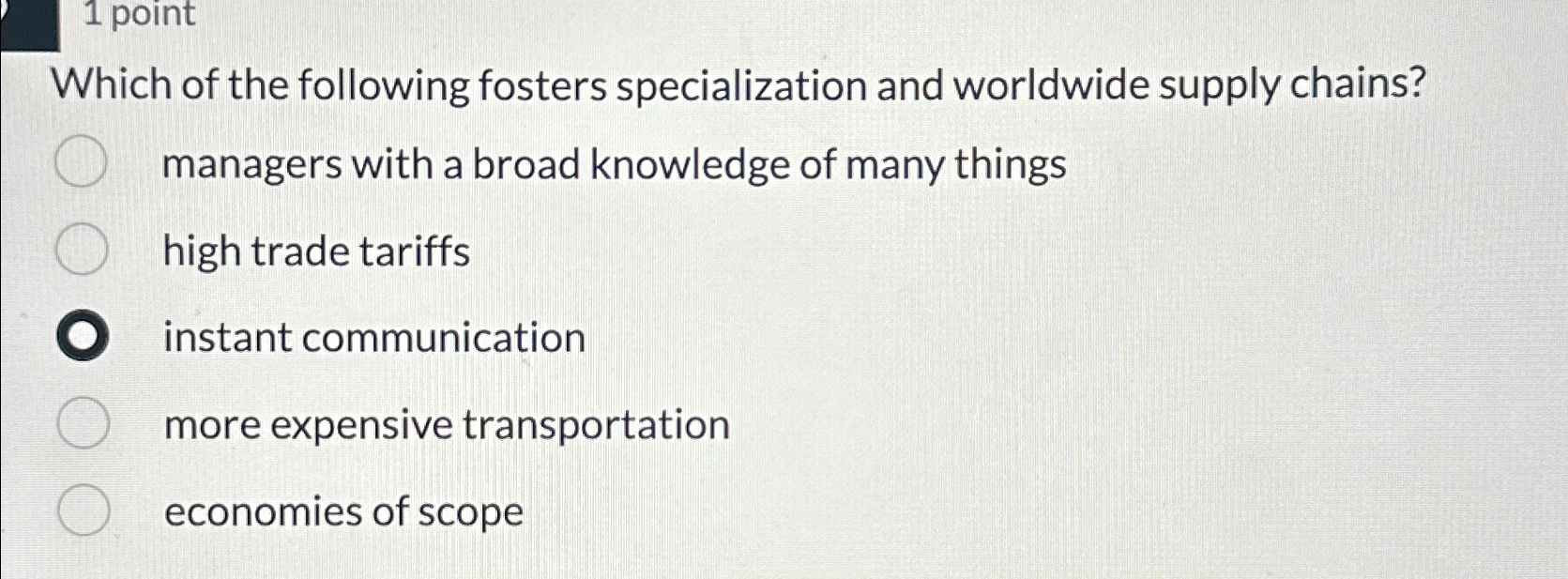Solved 1 ﻿pointWhich of the following fosters specialization | Chegg.com