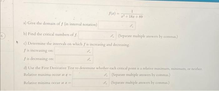 Solved f(x)=x2+18x+891 a) Give the domain of f (in interval | Chegg.com